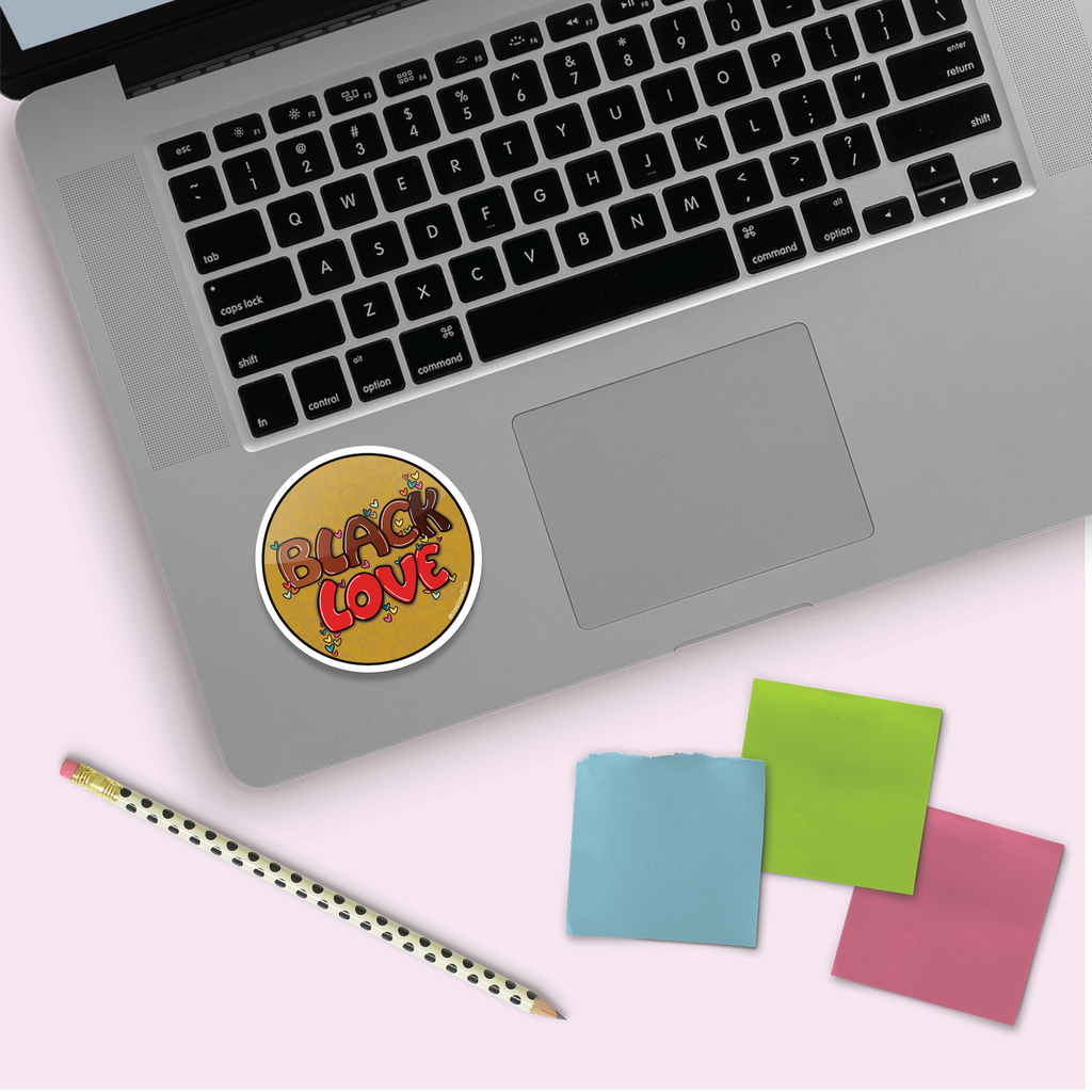 Black Love Heart Round Sticker – Creative Allure